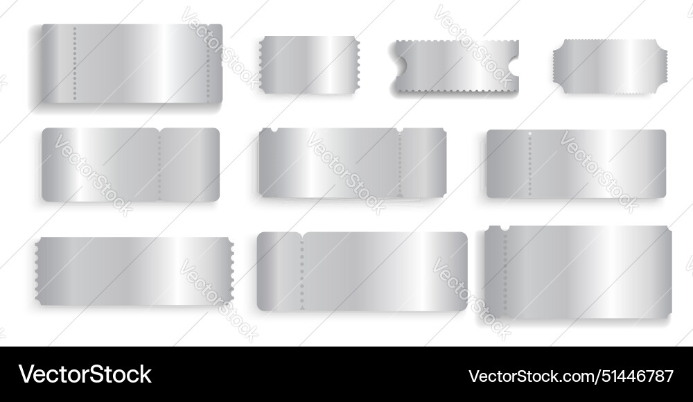 Set of silver ticket mockups shining metallic Vector Image