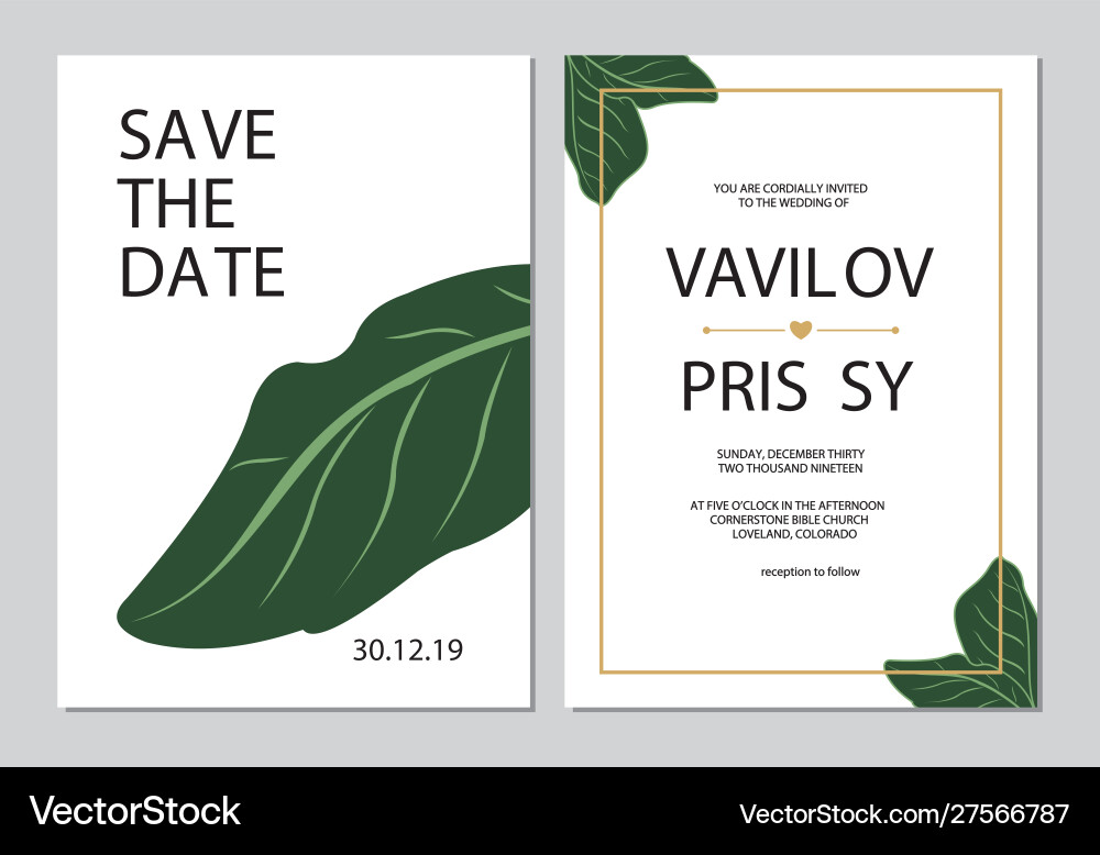 Simple leaf wedding invitation Royalty Free Vector Image