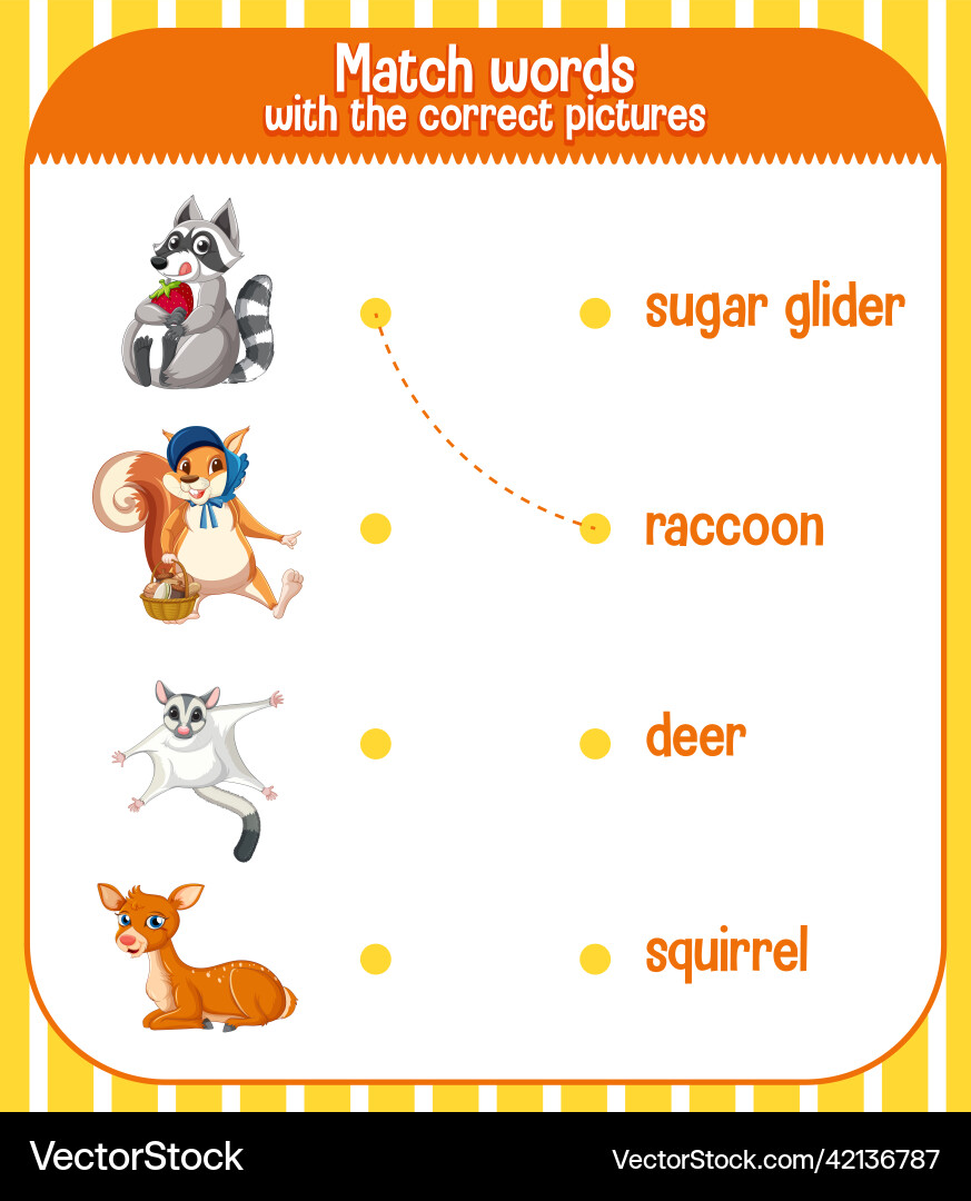 Worksheet design for matching words Royalty Free Vector