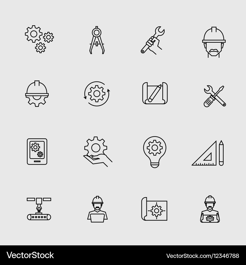 Engineering simple icons machine engineers Vector Image