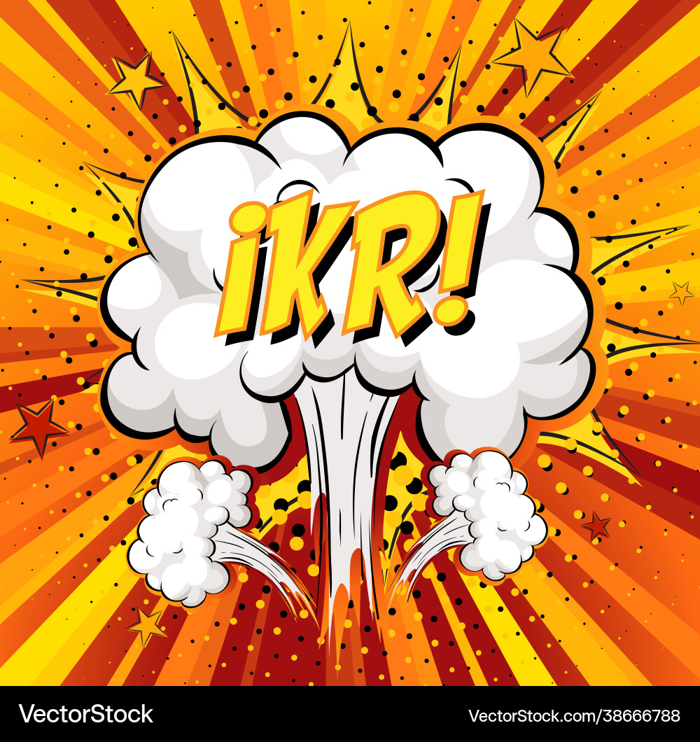 Ikr text on comic cloud explosion rays Royalty Free Vector