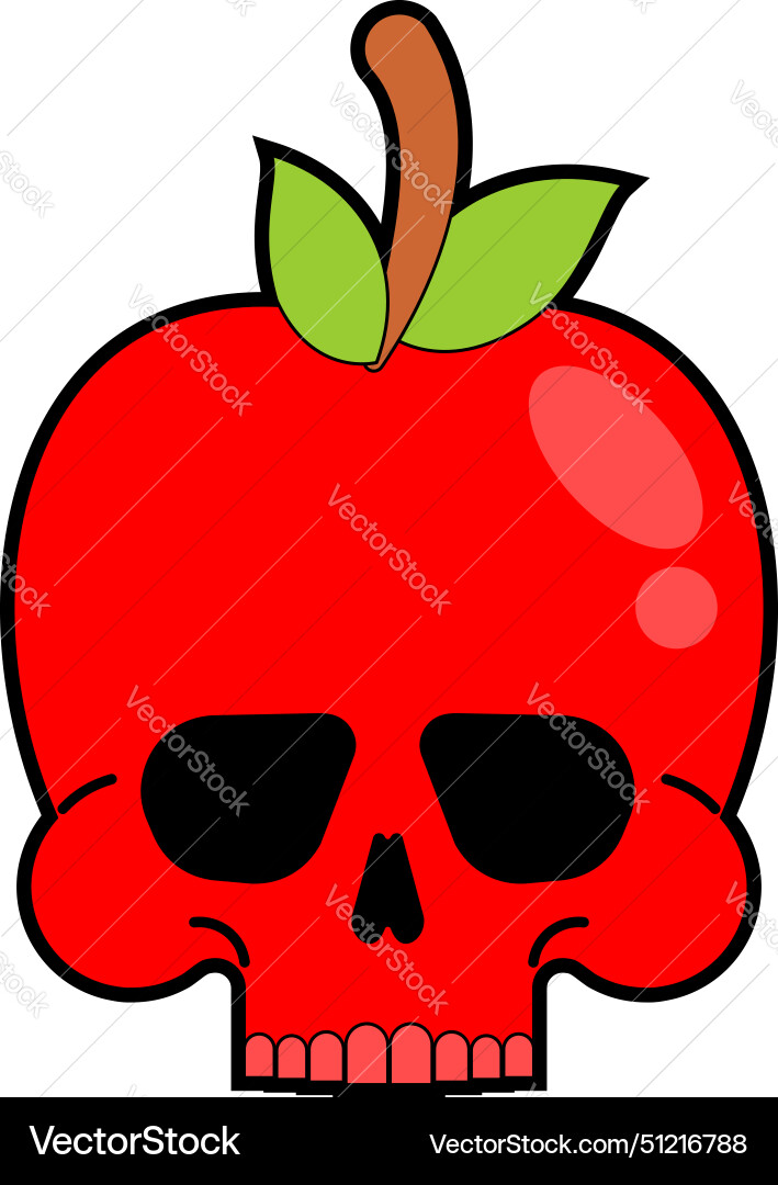 Skull apple isolated skeleton deadly scary fruit Vector Image