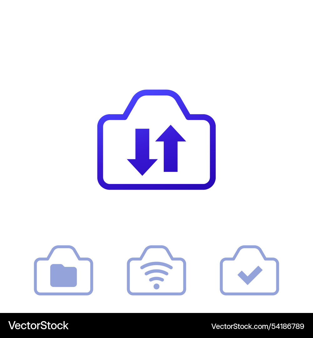 Camera file transfer icons on white Royalty Free Vector