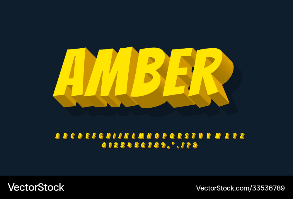 Cartoon alphabet 3d light yellow text effect Vector Image