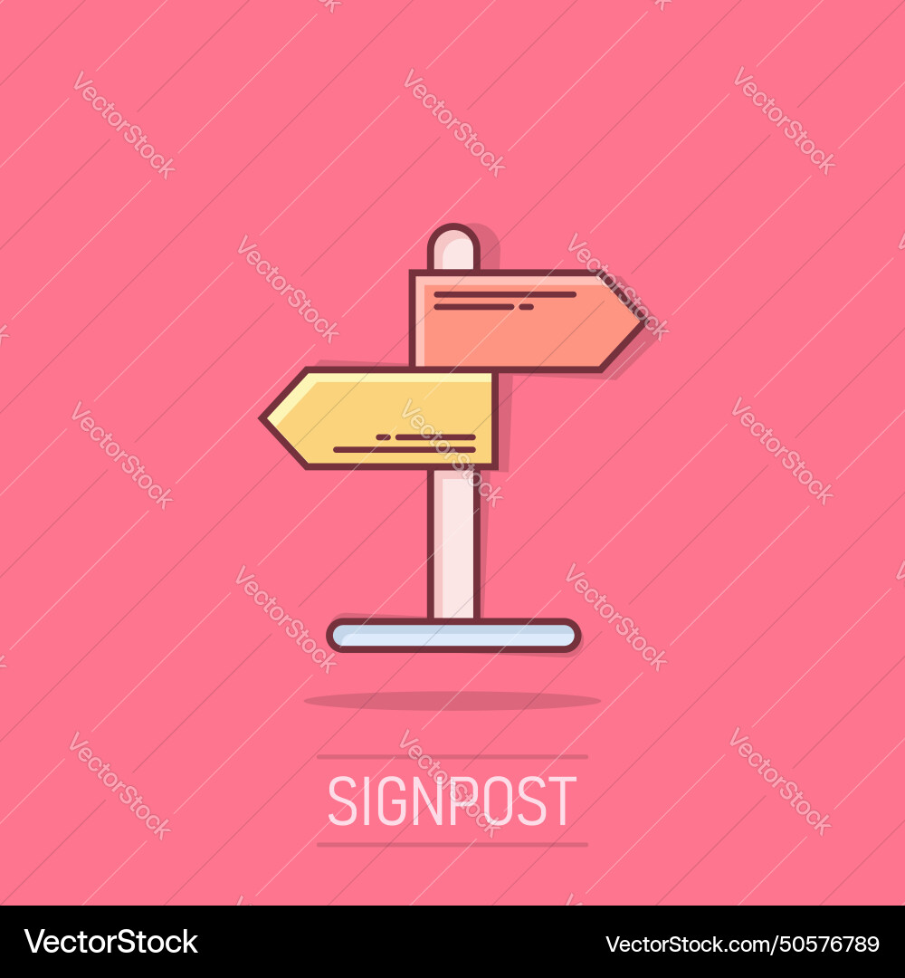 Crossroad signpost icon in comic style road Vector Image