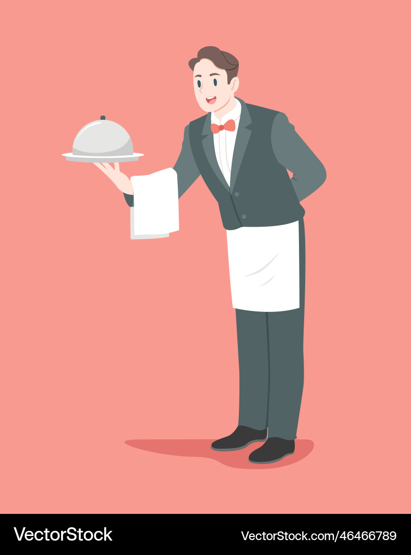 Flat style happy handsome waiter cartoon Vector Image