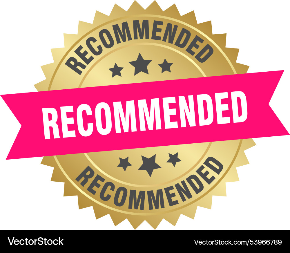 Recommended round pink and gold label Royalty Free Vector