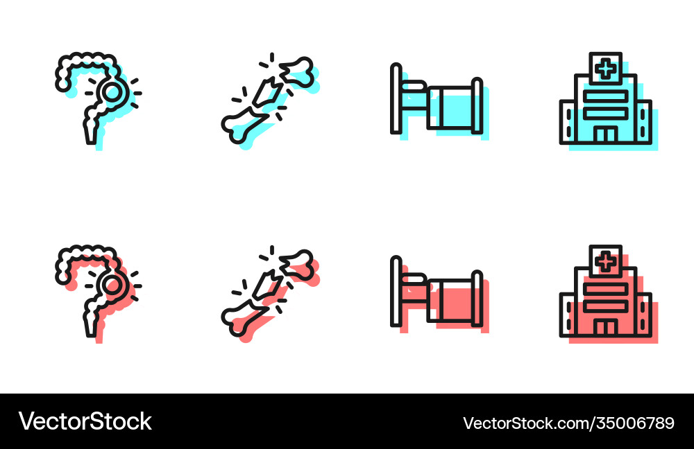 Set line hospital bed gut constipation human Vector Image