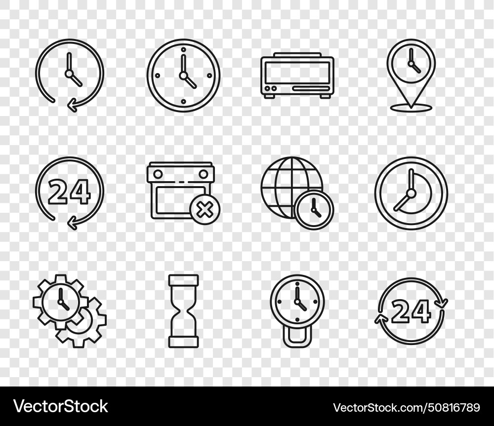 Set line time management clock 24 hours digital Vector Image