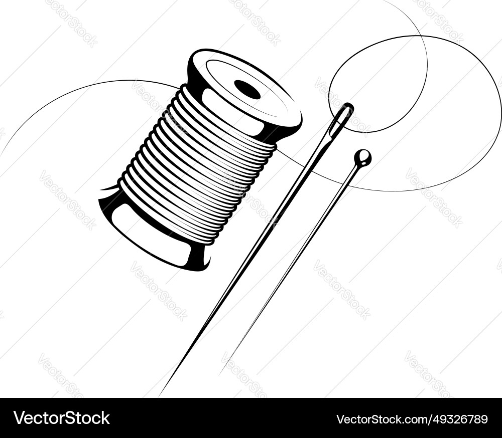 Spool of thread silhouette and needle Royalty Free Vector