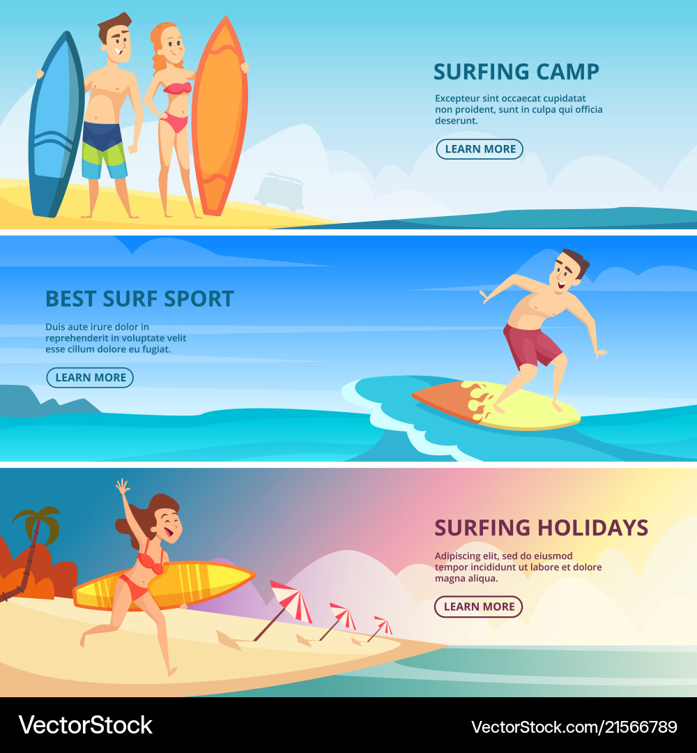 Surfing banners surfers people Royalty Free Vector Image