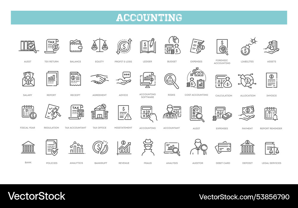 Accounting audit taxes icons set Royalty Free Vector Image