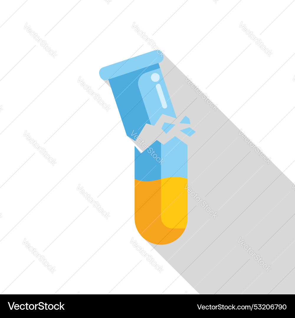 Broken test tube with chemical liquid is leaking Vector Image