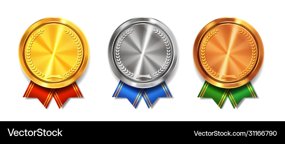 Gold, Silver & Bronze Medals Set Royalty Free Vector