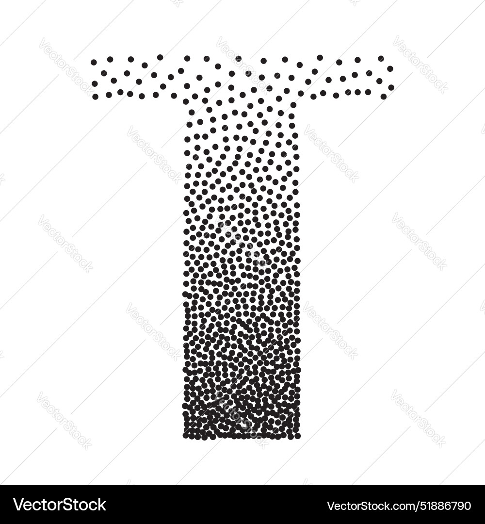 Halftone gradient grain letter t stipple Vector Image