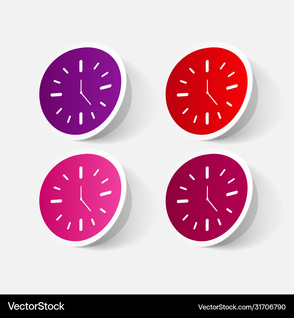 Paper clipped sticker wall clock Royalty Free Vector Image