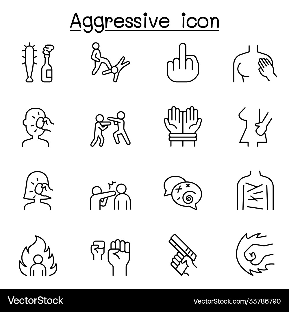 Set violence related line icons contains Vector Image