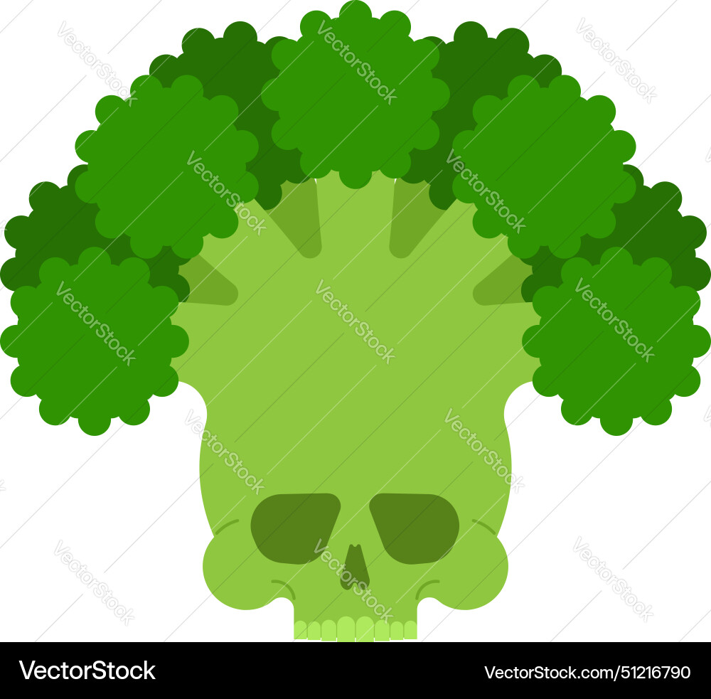 Skull broccoli isolated deadly scary vegetable Vector Image