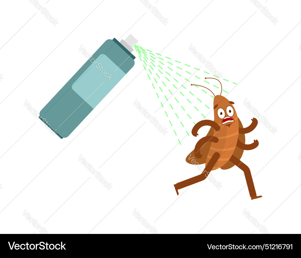 Cockroach running away from spray isolated house Vector Image