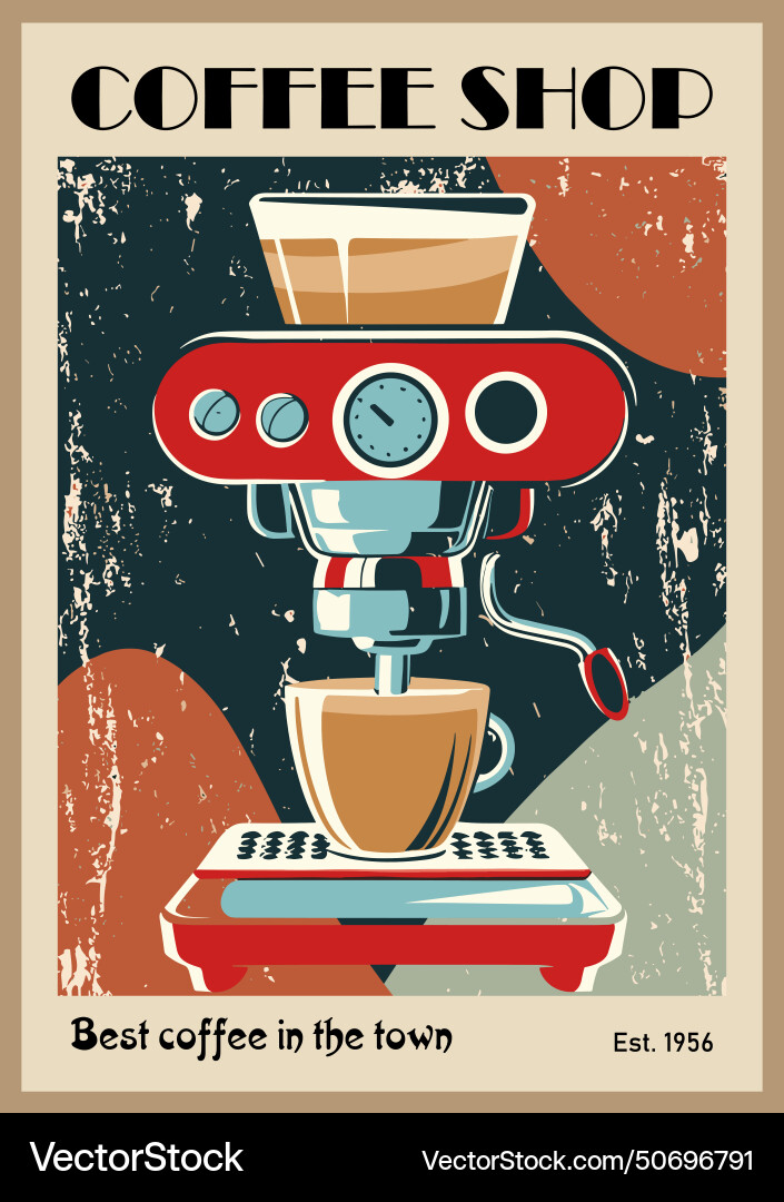 Coffee poster design in retro art style Royalty Free Vector