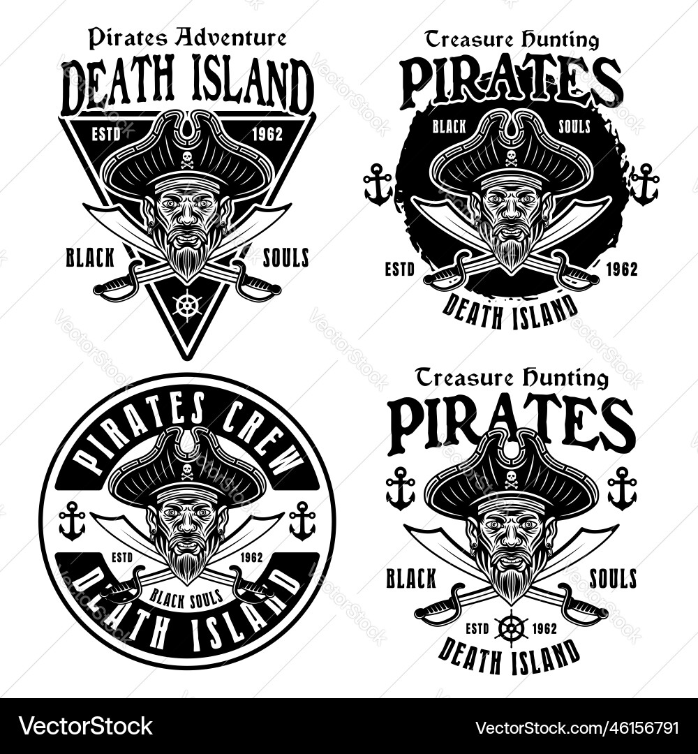 Pirates set of emblems in monochrome Royalty Free Vector