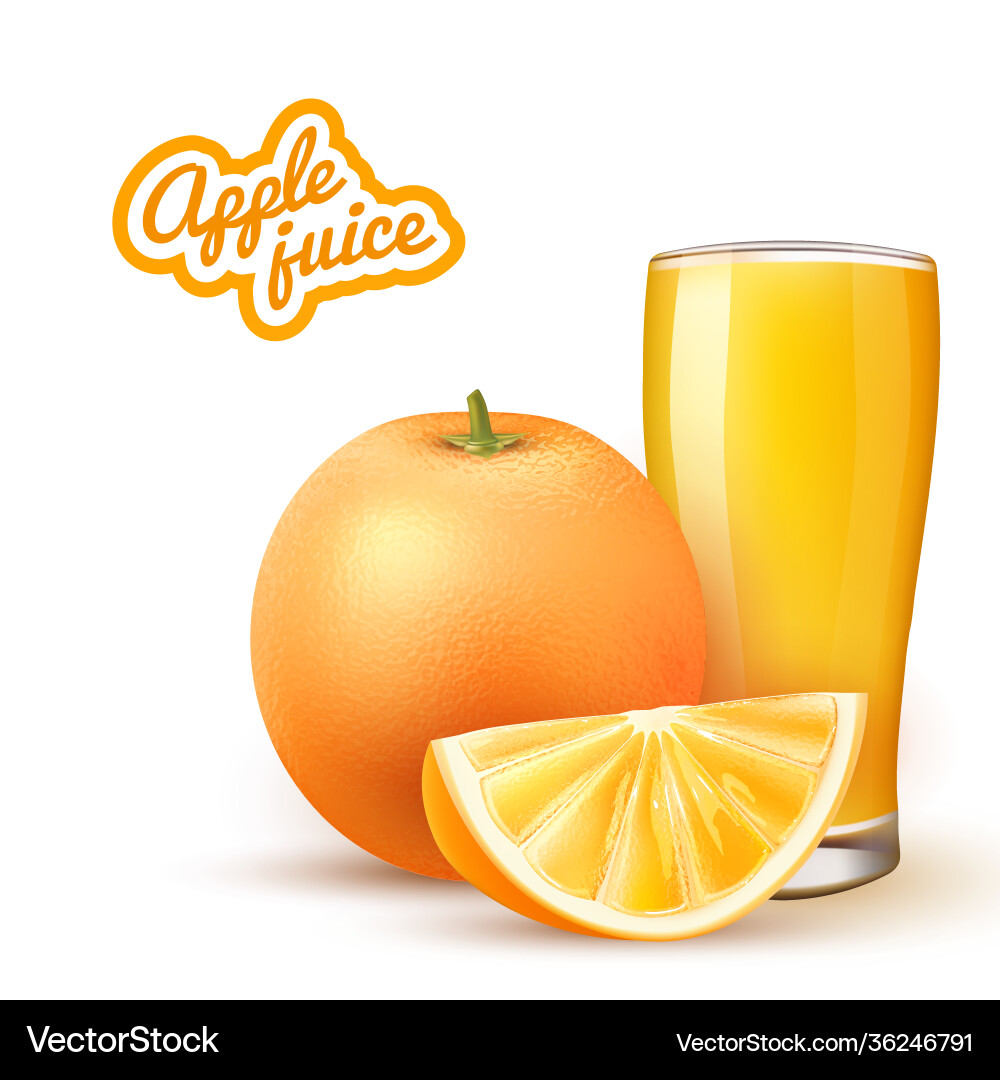 Realistic orange juice glass fruit slice Vector Image