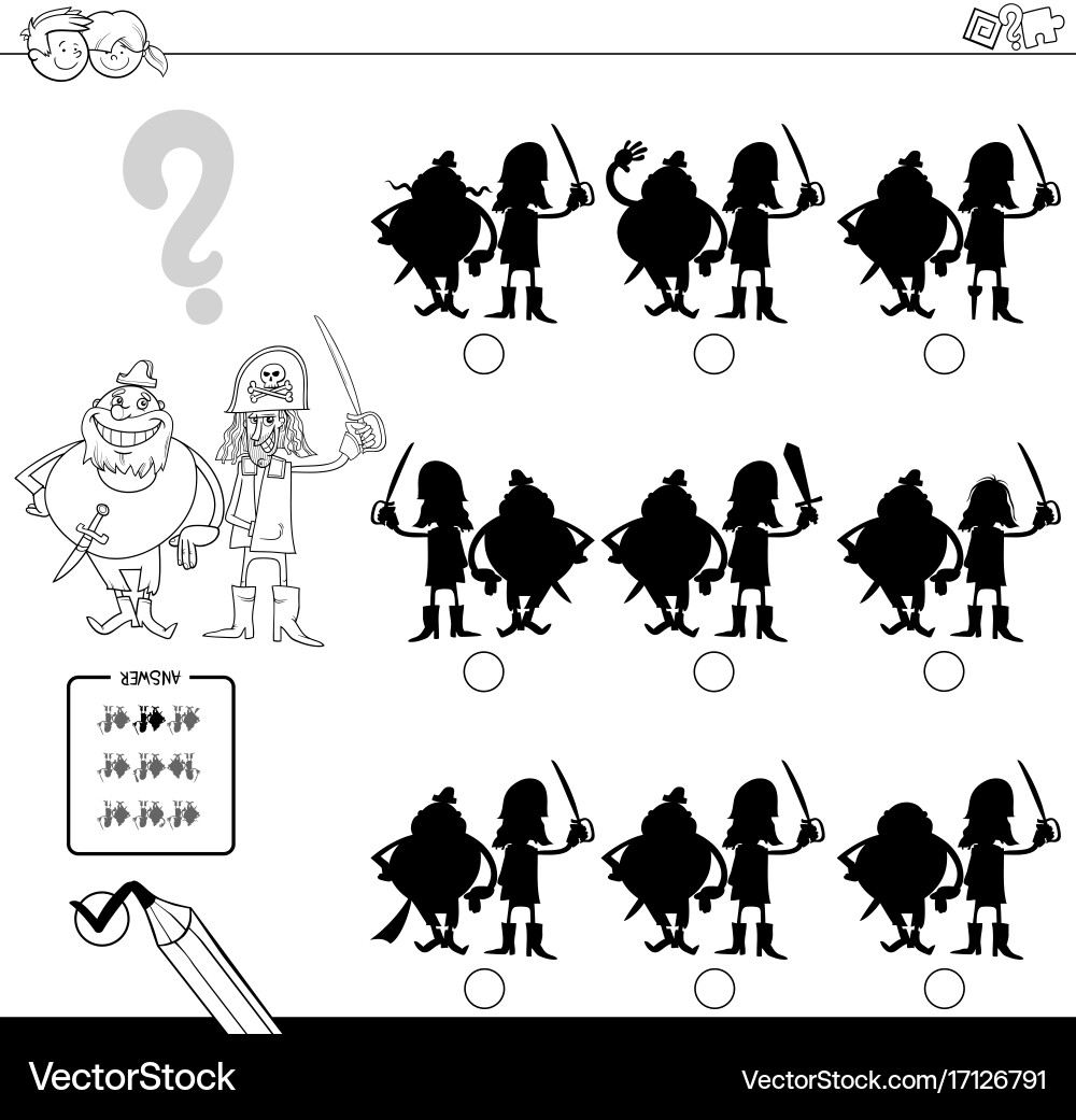 Shadow game with pirates coloring page Royalty Free Vector