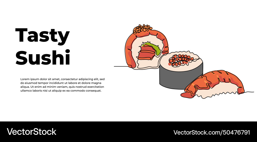 Sushi one continuous line design restaurant food Vector Image