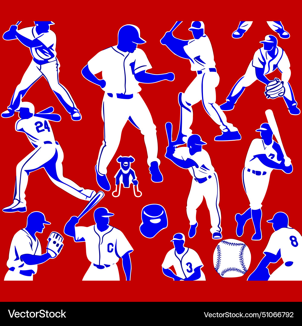 Baseball silhouettes collection isolated Vector Image