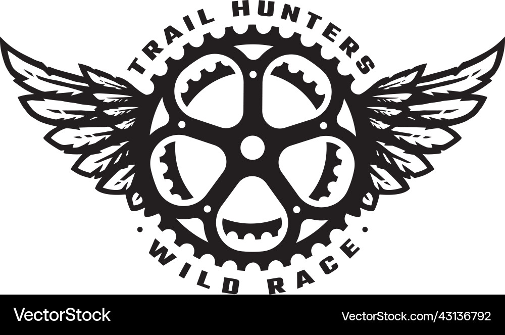 Bicycle star and wings trail hunter symbol logo Vector Image