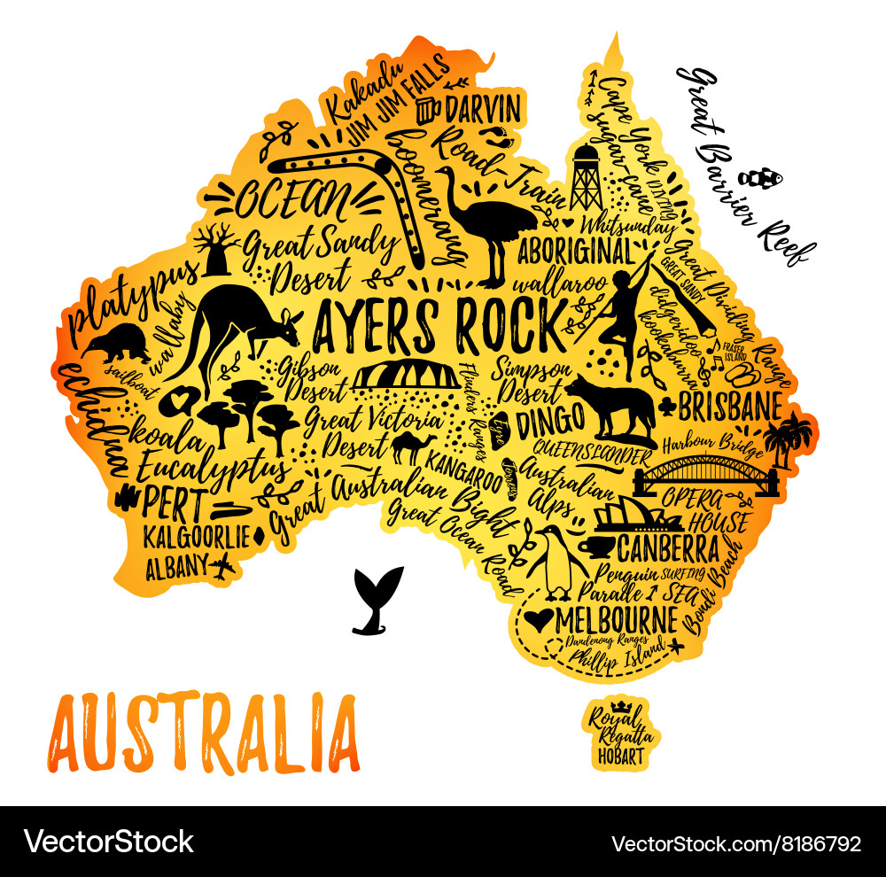 Cartoon map of australia Royalty Free Vector Image