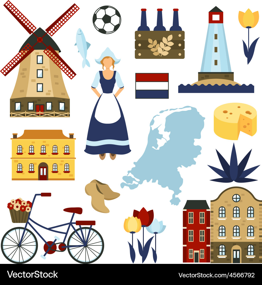 Dutch Windmills & Symbols Royalty Free Vector Image