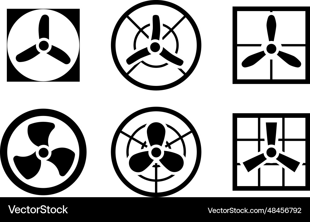 Fan and propellers set black rotating ventilator Vector Image