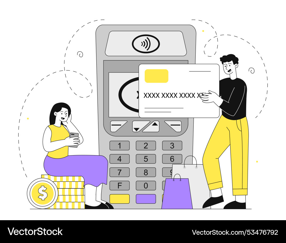 People with pos terminal man bank card Royalty Free Vector