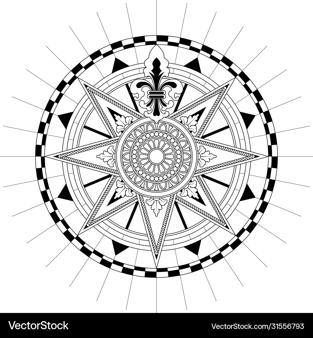 Antique compass rose Royalty Free Vector Image