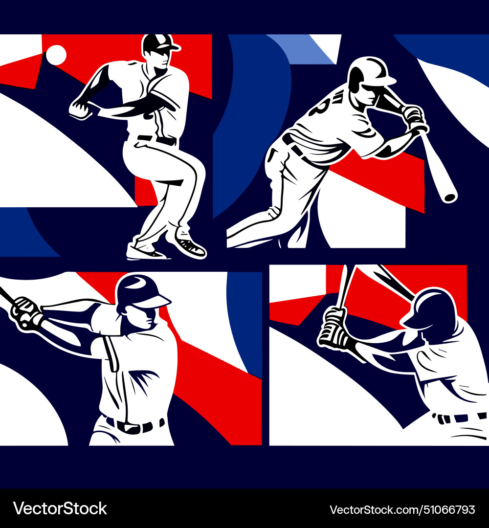 Baseball silhouettes collection isolated Vector Image