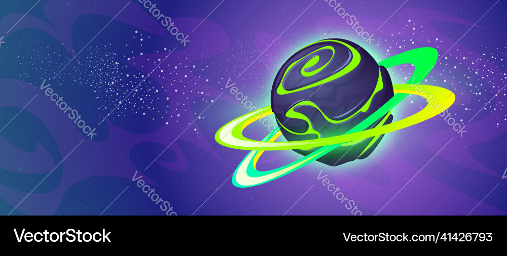 Fantasy alien planet with rings in outer space Vector Image