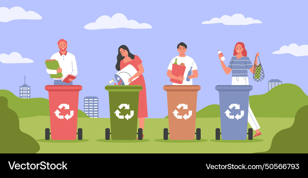 Garbage separation people composition Royalty Free Vector