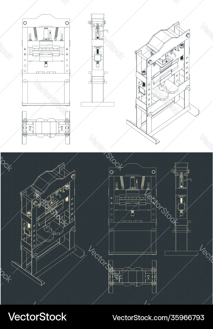 Hydraulic press drawings Royalty Free Vector Image