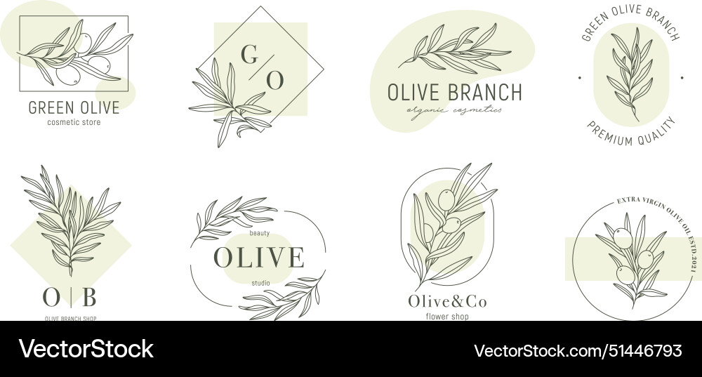 Olive label templates set with branches Royalty Free Vector