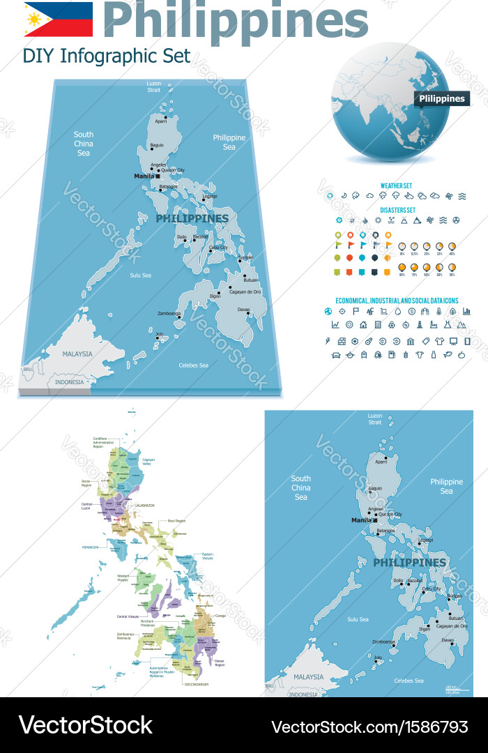 Philippines maps with markers Royalty Free Vector Image