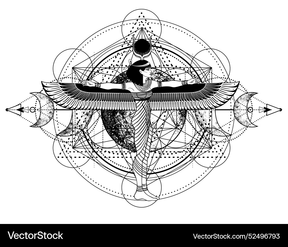 Sacred geometry with egypt symbol wings and all Vector Image