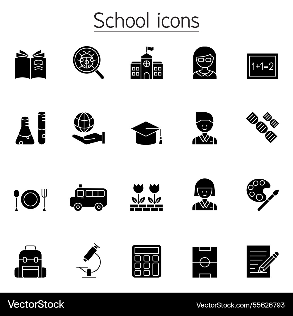 School and education icon set in glyph style Vector Image