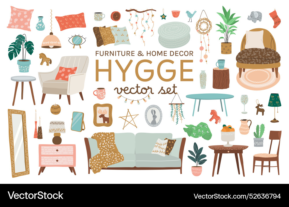 Home interior furniture and decor set Royalty Free Vector