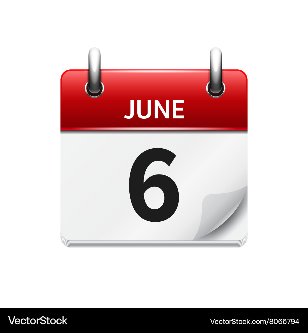 June 6 flat daily calendar icon date Royalty Free Vector