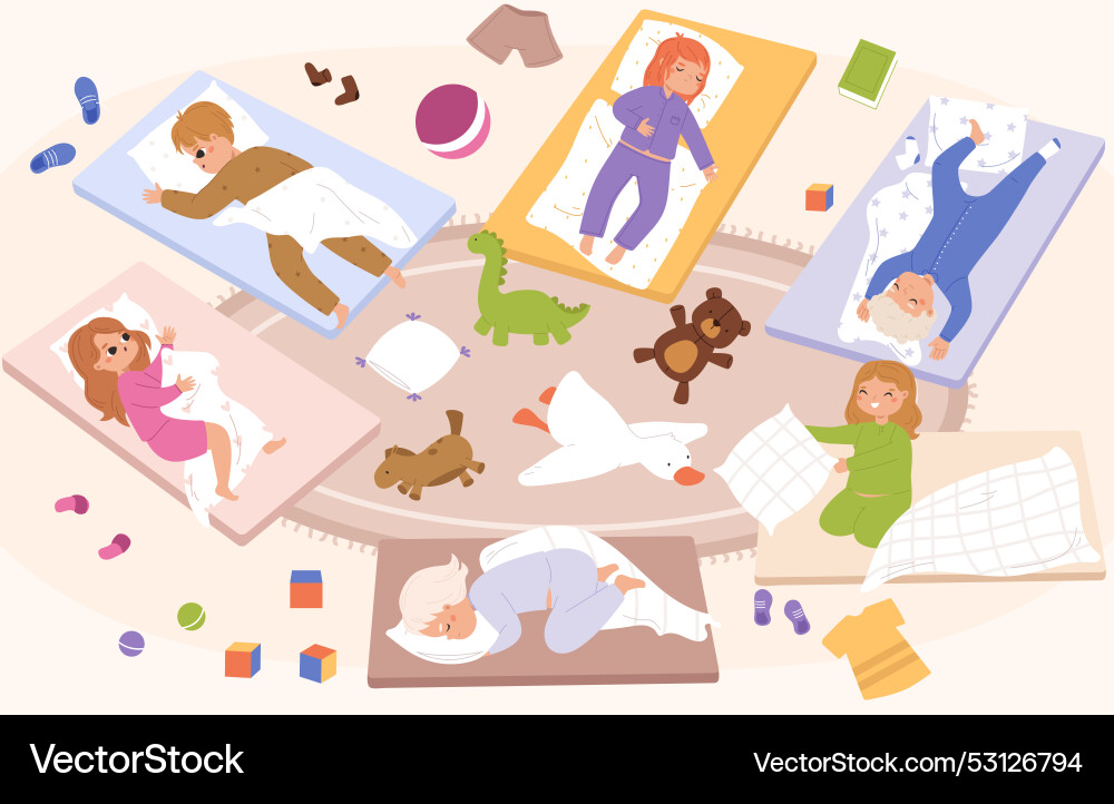 Nap time kid children sleeping in kindergarten Vector Image