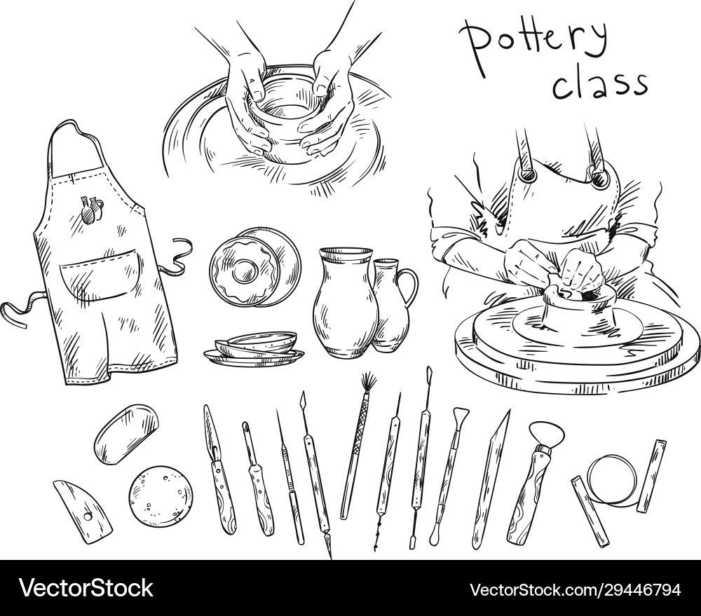 Pottery class tools and instruments for Royalty Free Vector