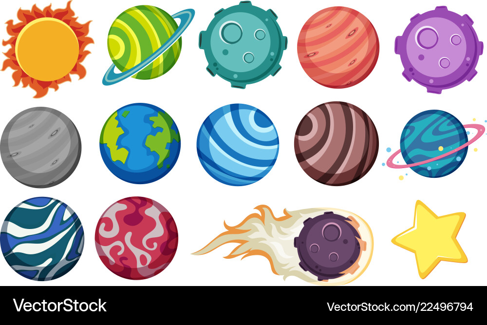 Set of planets and star Royalty Free Vector Image