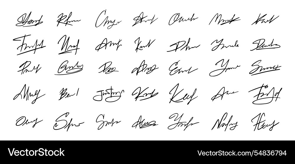 Signatures set fictitious handwritten Royalty Free Vector