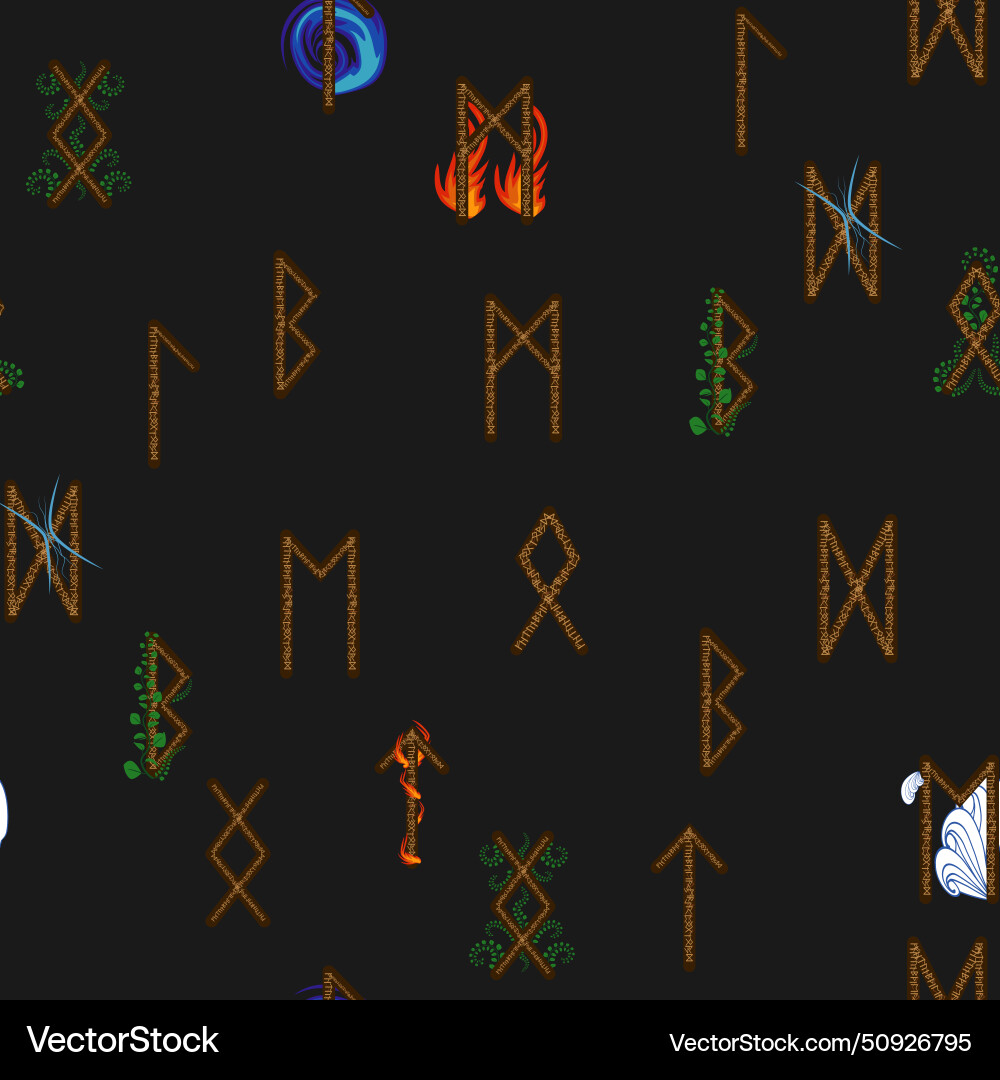 Hand drawn runic letters seamless pattern Vector Image